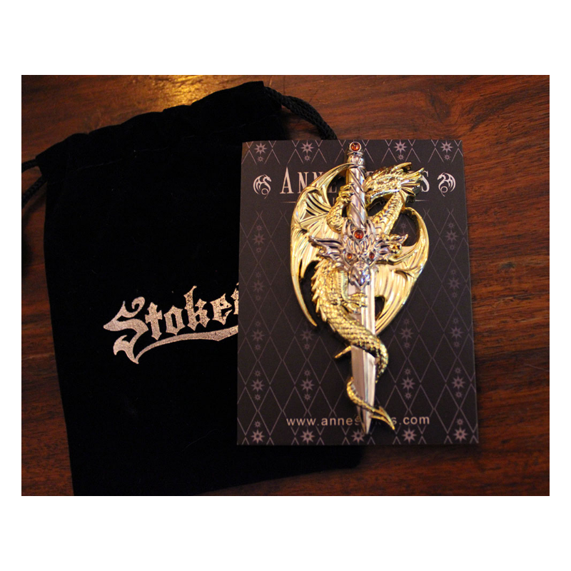 Dragon With Dagger Sculpted Pin Badge by Anne Stokes – Fantasy Art Trading